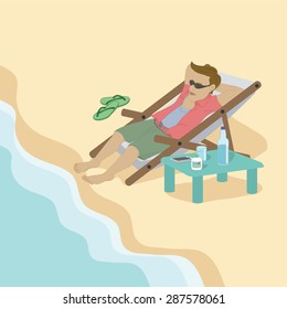 Vector Cartoon Relaxing By Beach Sunbathing Stock Vector (Royalty Free ...