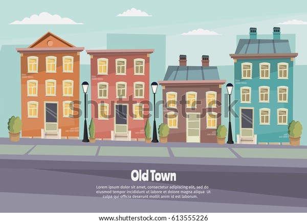 Vector Cartoon Retro Illustration City Houses Stock Vector (Royalty ...