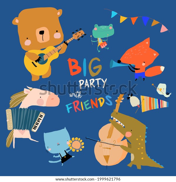 Vector Cartoon Set Cute Animals Playing Stock Vector (Royalty Free ...