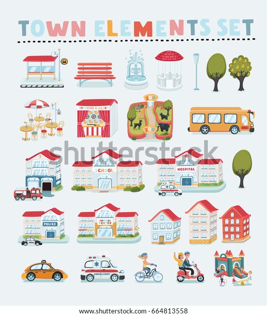 Vector Cartoon Set Illustration Public Buildings Stock Vector (Royalty ...