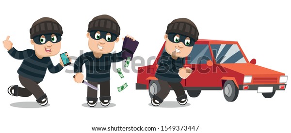 Vector Cartoon Set Robber Burglar Black Stock Vector (Royalty Free ...