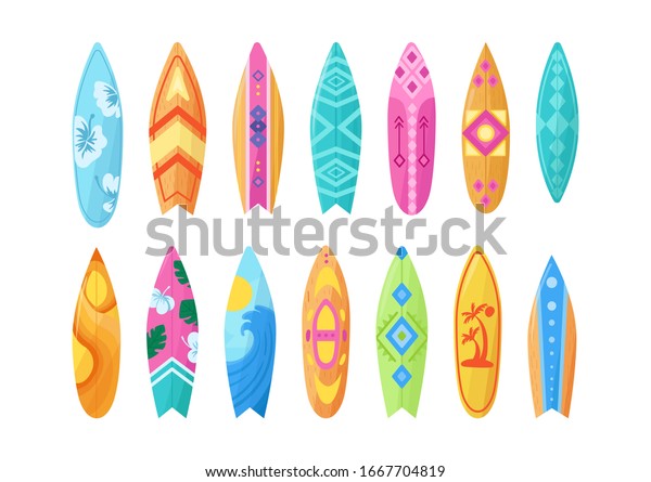 Vector Cartoon Set Surfing Board Flat 库存矢量图（免版税）1667704819