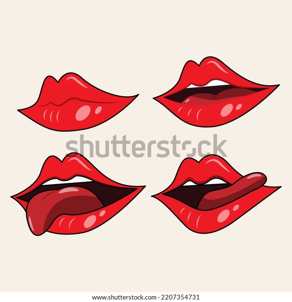 Vector Cartoon Sexy Lips Various Expressions Stock Vector (Royalty Free ...