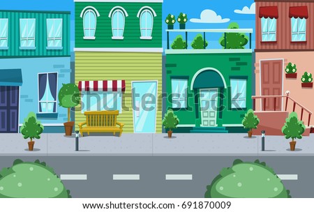 Vector Cartoon Side Street Townhouse Shop 库存矢量图（免版税） 691870009 ...