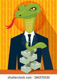 Vector Cartoon Sly Businessman Snake Man Stock Vector (Royalty Free ...