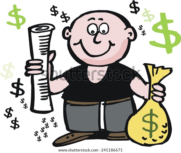 Vector Cartoon Smiling Man Money Newspaper Stock Vector (Royalty Free ...