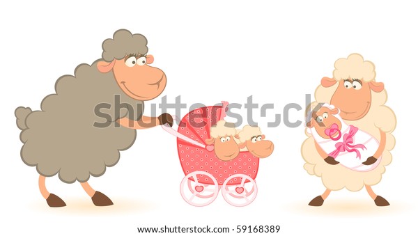 Vector Cartoon Smiling Sheep Mother Infant Stock Vector (Royalty Free ...