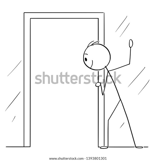 Vector cartoon stick figure drawing conceptual illustration of curious ...