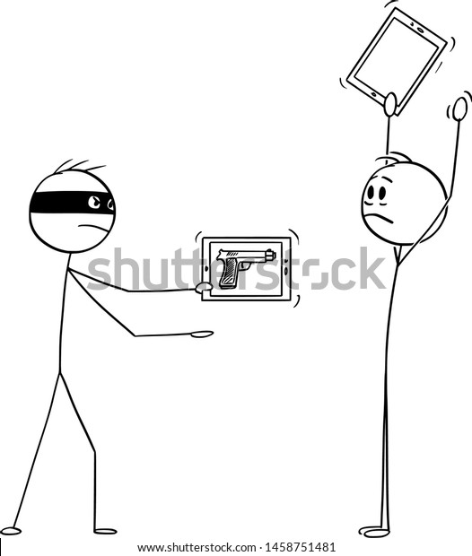 Vector cartoon stick figure drawing conceptual illustration of masked ...
