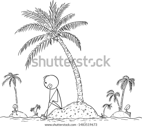 Vector cartoon stick figure drawing conceptual illustration of lonely ...