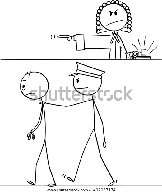 Vector cartoon stick figure drawing conceptual illustration of judge ...