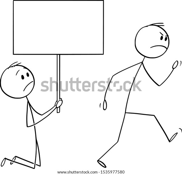 Vector cartoon stick figure drawing conceptual illustration of angry ...