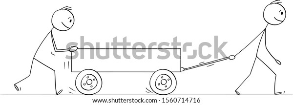 Vector cartoon stick figure drawing conceptual illustration of two men ...