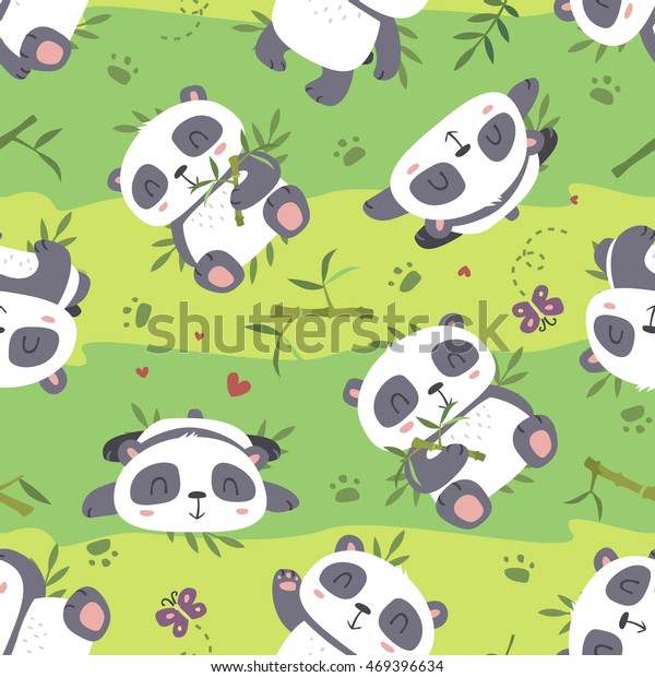 Vector Cartoon Style Cute Panda Seamless Stock Vector (Royalty Free ...
