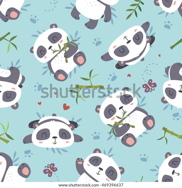 Vector Cartoon Style Cute Panda Seamless Stock Vector (Royalty Free ...
