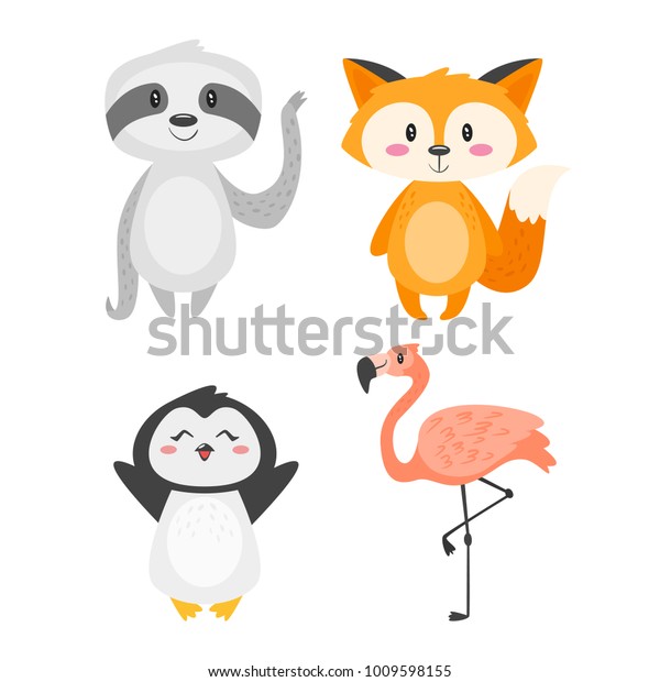 Vector Cartoon Style Illustration Cute Animals Stock Vector (Royalty ...