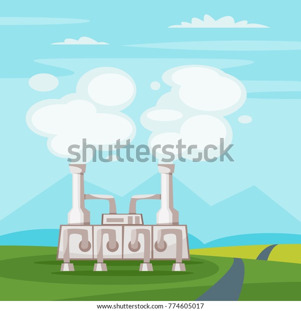 Vector cartoon style illustration of geothermal power plant. Renewable ...