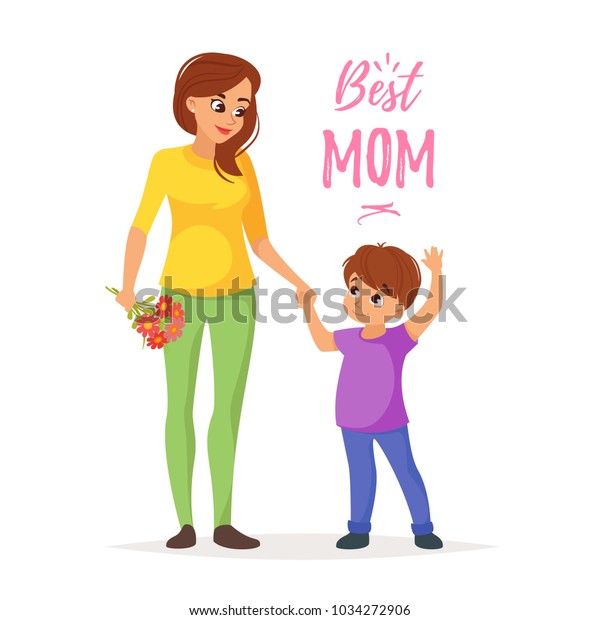 Vector Cartoon Style Illustration Happy Mother Stock Vector (Royalty ...