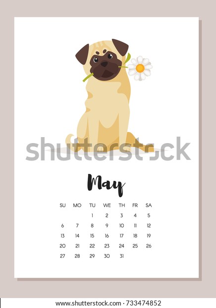 Vector Cartoon Style Illustration May Pug Stock Vector (Royalty Free ...