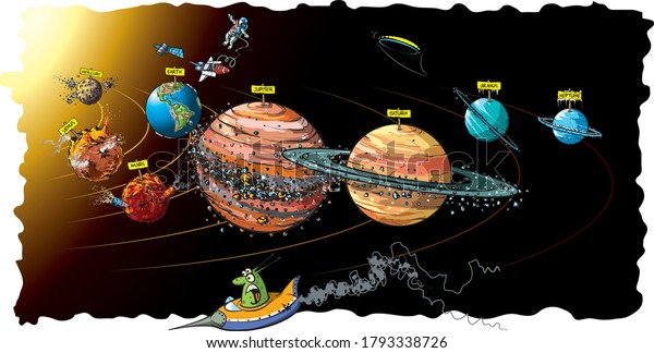 Vector Cartoon Style Illustration Solar System: เวกเตอร์สต็อก (ปลอดค่า ...