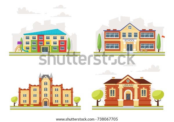 Vector Cartoon Style Set Educational Buildings Stock Vector (Royalty ...