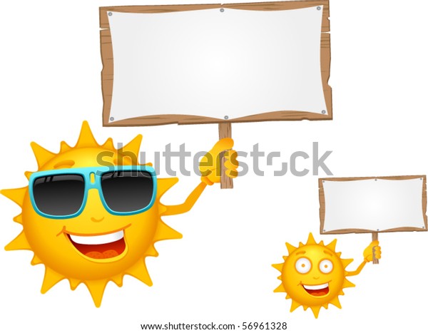 Vector Cartoon Sun Characters Signboard Stock Vector (Royalty Free ...
