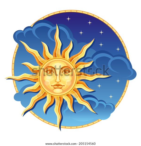 Vector Cartoon Sun Face Starry Sky Stock Vector (Royalty Free ...