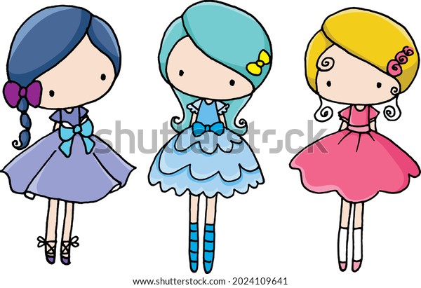 Vector Cartoon Three Girls Standing Whole Stock Vector (Royalty Free ...