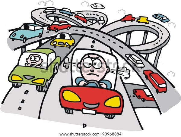 Vector Cartoon Traffic On Highway Stock Vector (Royalty Free) 93968884