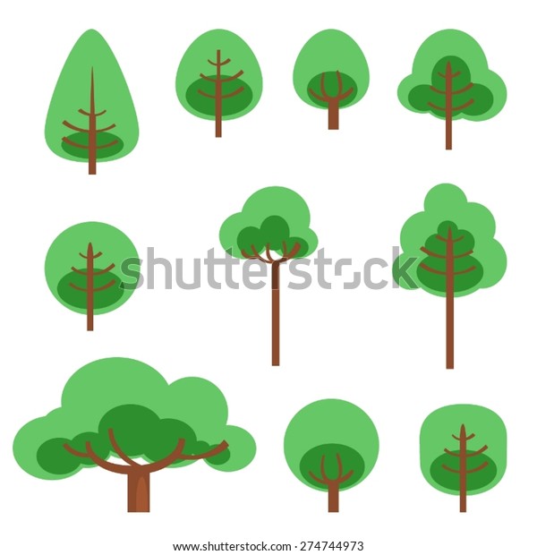 vector cartoon trees in modern art style with soft pastel colors