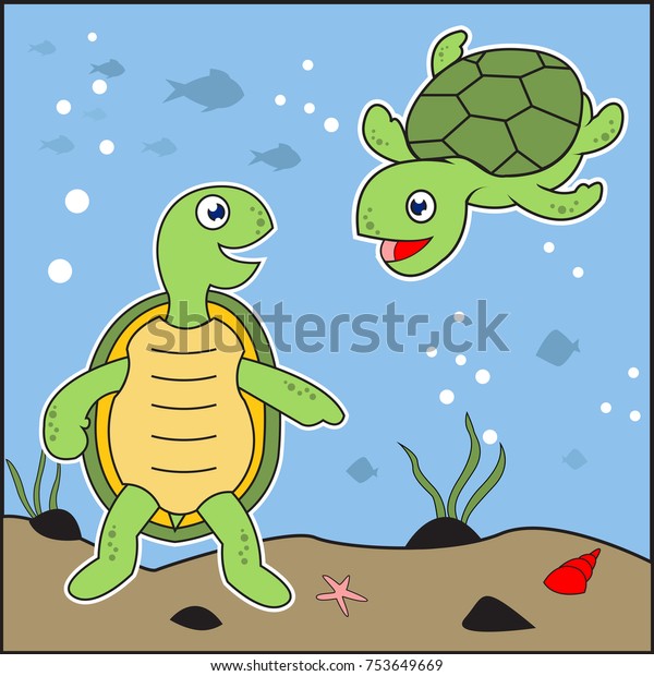 Vector Cartoon Turtle Friends Underwater Stock Vector (Royalty Free ...