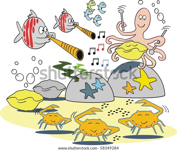 Vector Cartoon Underwater Scene Funny Fish Stock Vector (Royalty Free ...