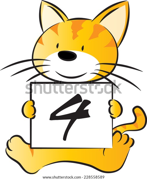 Vector Cat Holding Card Number 4 Stock Vector (Royalty Free) 228558589