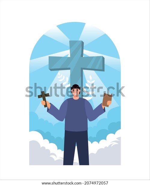 Vector Catholic Priest Holding Cross Rood Stock Vector (Royalty Free ...