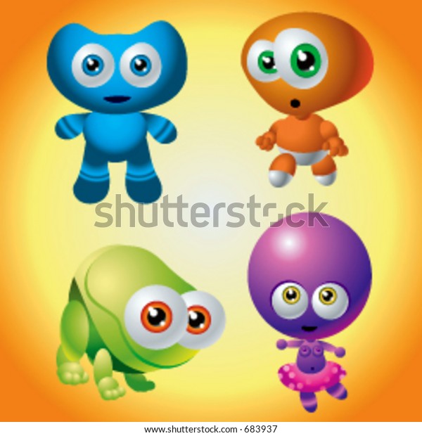 Vector Character Collection Baby Monsters Aliens Stock Vector (Royalty ...
