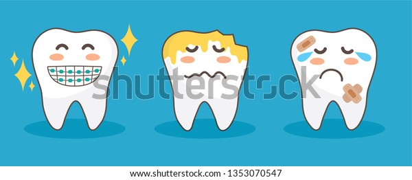 Vector Character Happy Funny Teeth Set Stock Vector (Royalty Free ...
