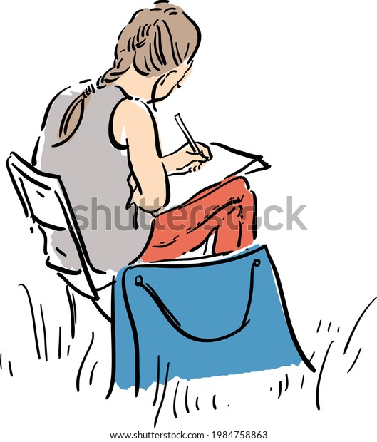 Vector Character Illustration Plein Air Drawing Stock Vector (Royalty ...
