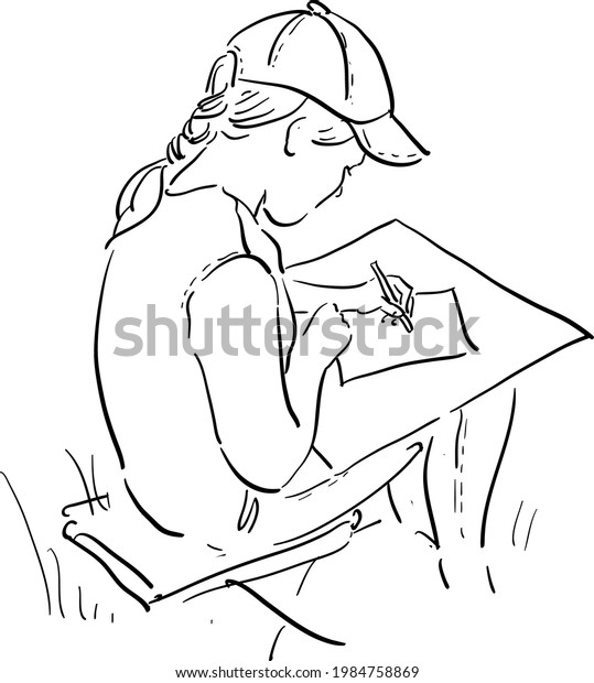 Vector Character Illustration Plein Air Drawing Stock Vector (Royalty ...