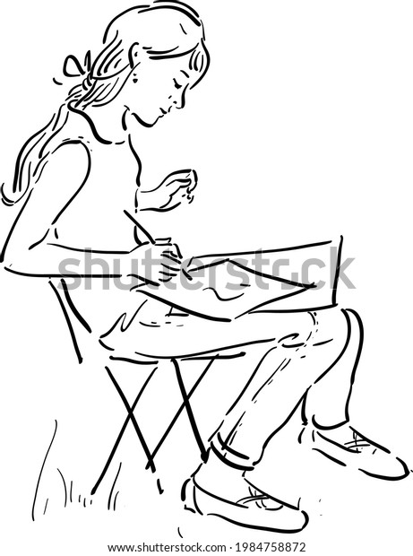 Vector Character Illustration Plein Air Drawing Stock Vector (Royalty ...