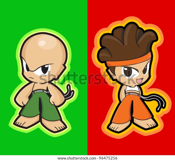 Personajes vectores - estilo manga - niños artistas marciales