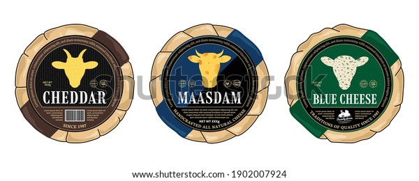 Vector Cheese Round Labels Cheese Wheels Stock Vector (Royalty Free ...