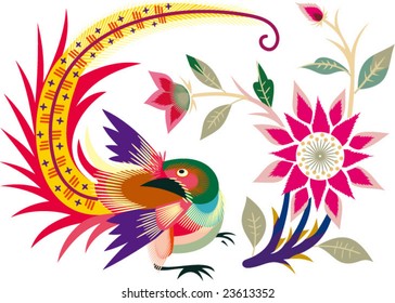Vector Chinese Traditional Bird Flower Pattern Stock Vector (Royalty ...