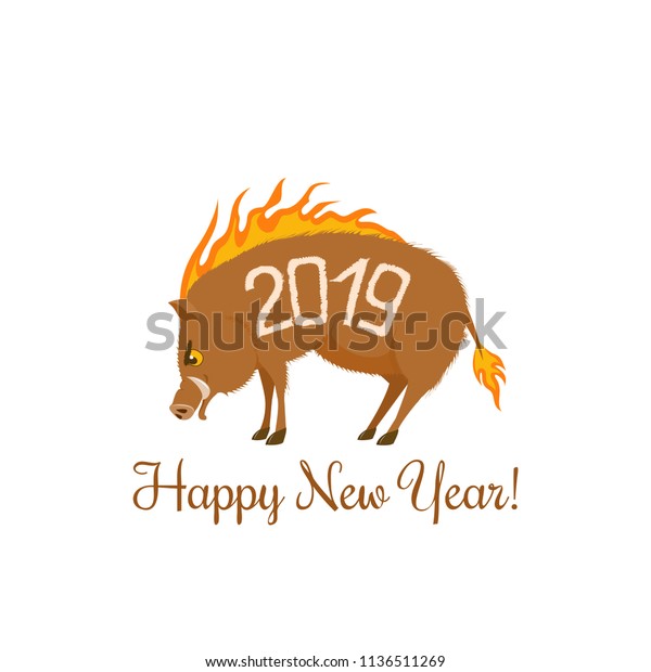 Vector Christmas Illustration Fire Boar Shaved Stock Vector (Royalty ...