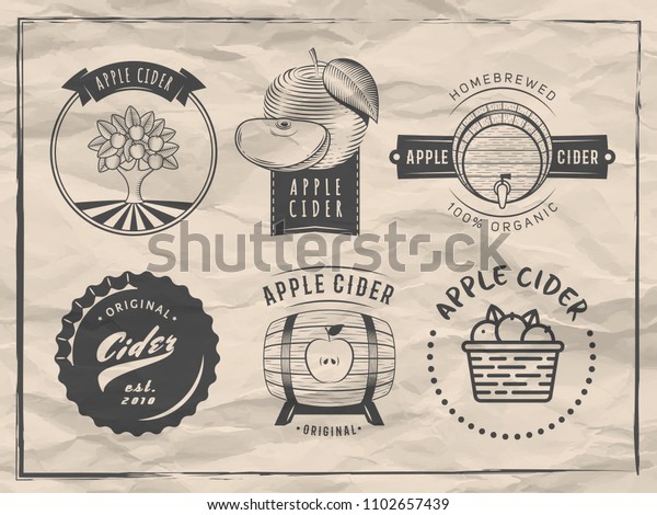 Vector Cider Logos Badges Set Retro Stock Vector (Royalty Free ...
