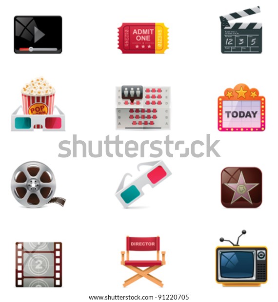 Vector Cinema Watching Movie Icon Set Stock Vector (Royalty Free ...