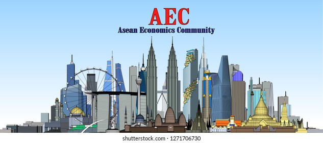 Vector City Aec Asean Economic Community Stock Vector (Royalty Free ...