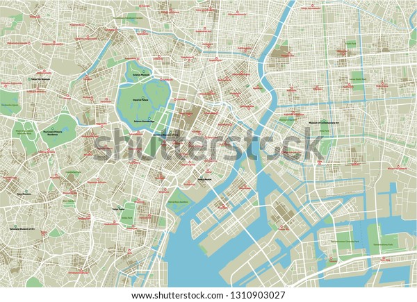 Vector City Map Tokyo Well Organized Stock Vector (Royalty Free) 1310903027
