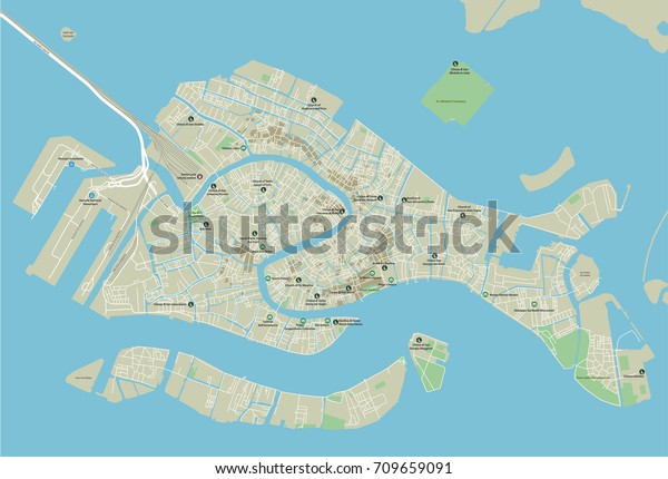 Stadtplan von Venedig mit gut organisierten, Stock-Vektorgrafik ...