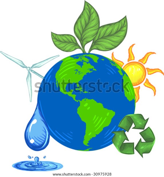 Vector Clip Art Illustration Earth Surounded 스톡 벡터(로열티 프리) 30975928 ...