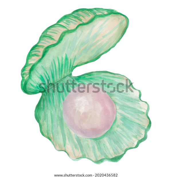 Vector Clipart Green Seashell Pearl Inside Stock Vector (Royalty Free ...